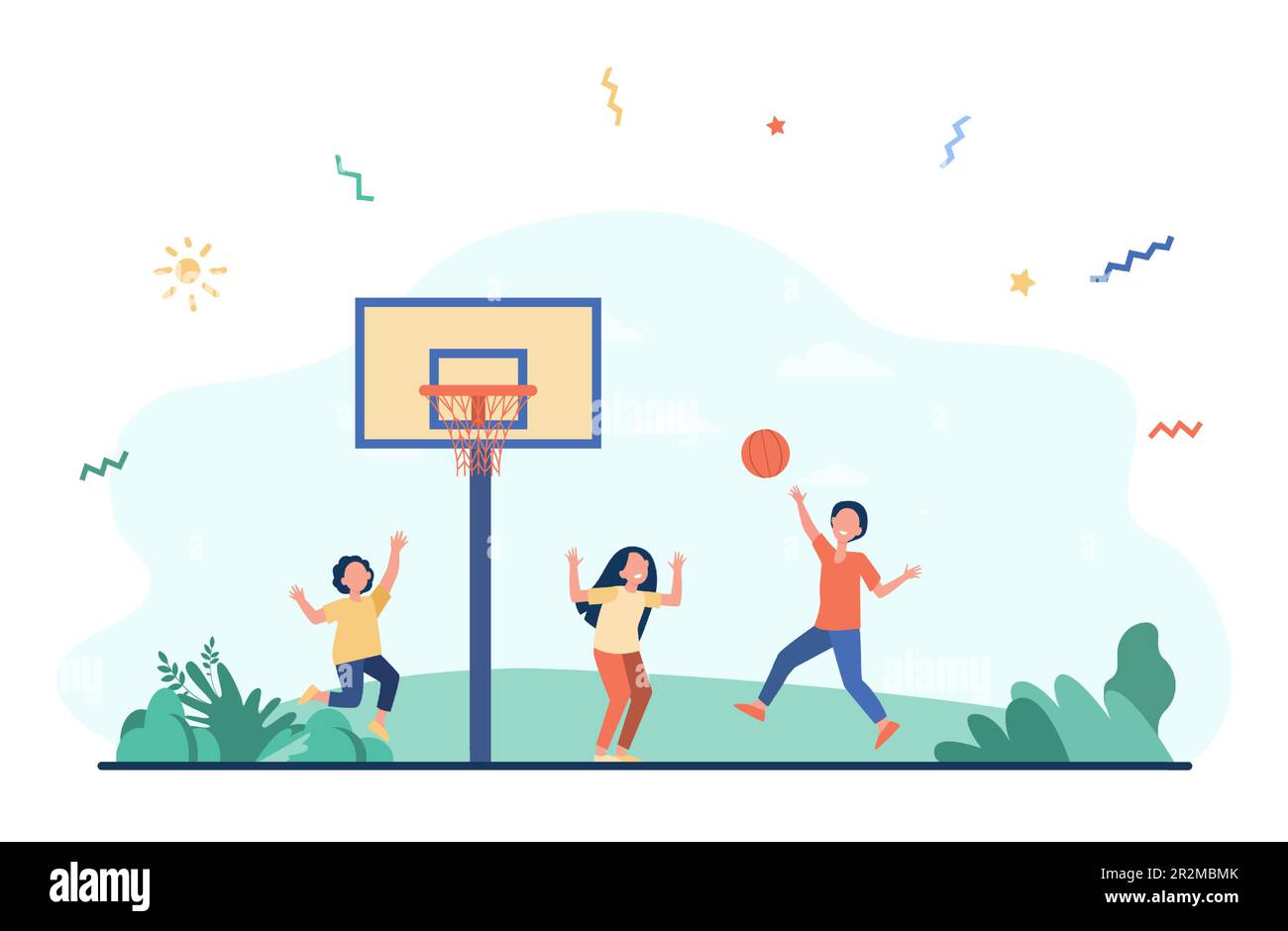 Happy children playing basketball outside together Stock Vector Image ...