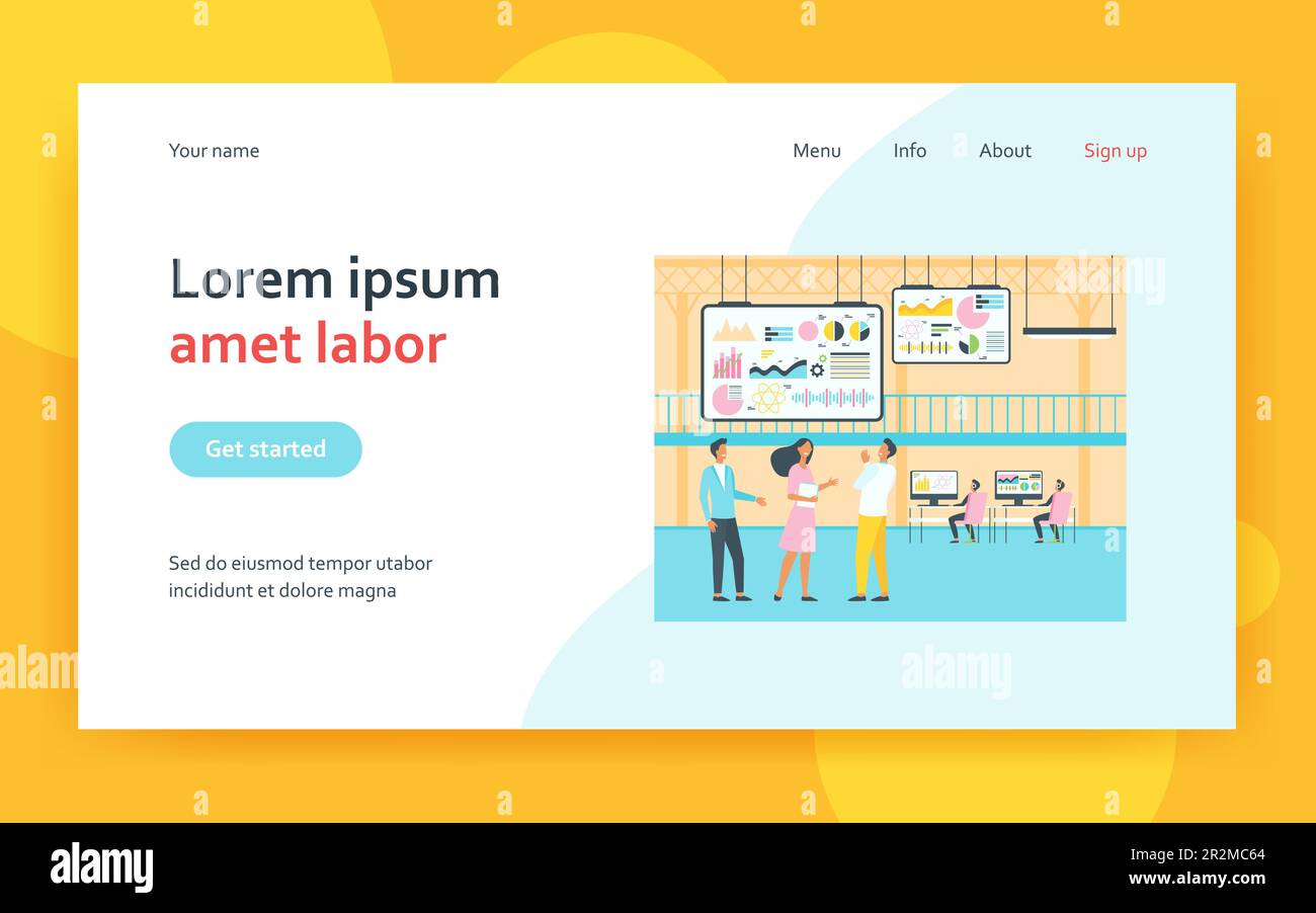 Business people working in control center with big screens Stock Vector ...