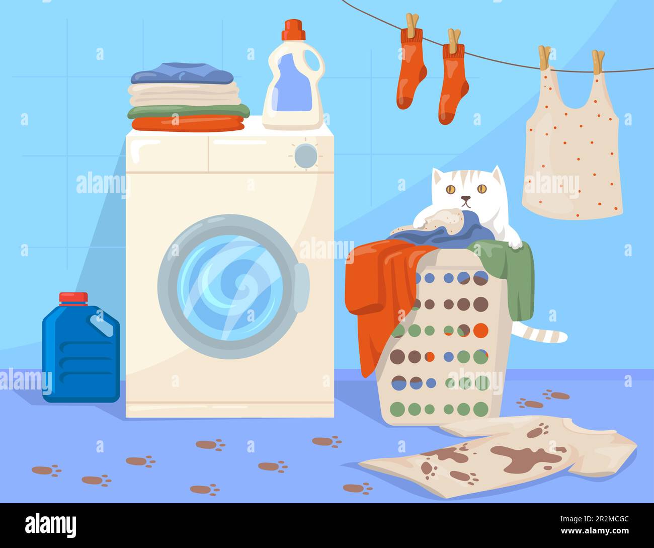 Cat sitting in laundry basket cartoon illustration Stock Vector Image ...