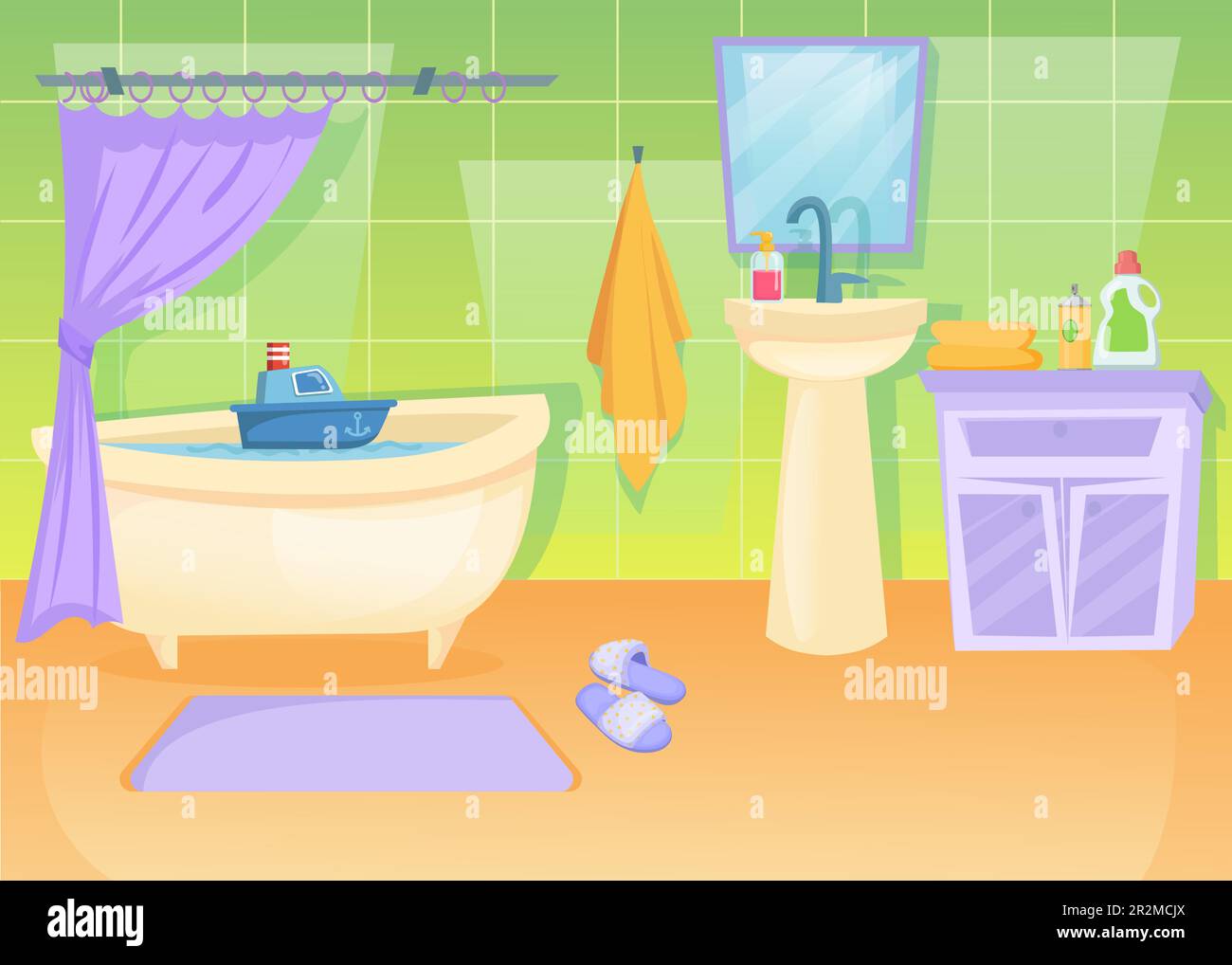 Cozy bathroom interior cartoon illustration Stock Vector Image & Art ...