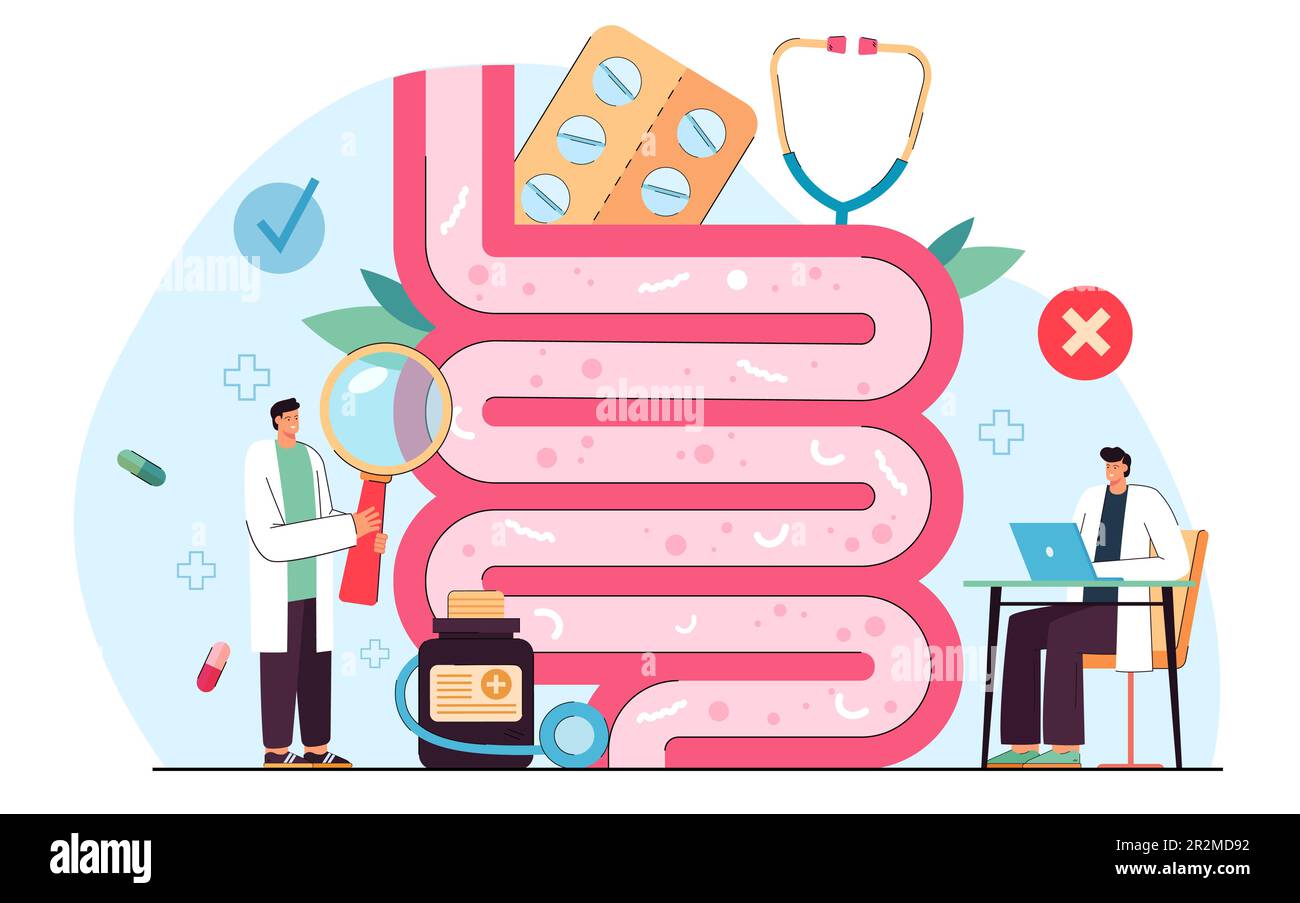 Tiny doctors examining gut flora Stock Vector Image & Art - Alamy
