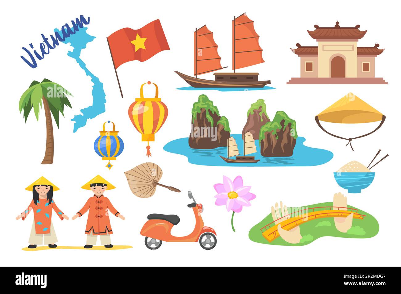 Traditional symbols of Vietnam cartoon vector illustration Stock Vector ...