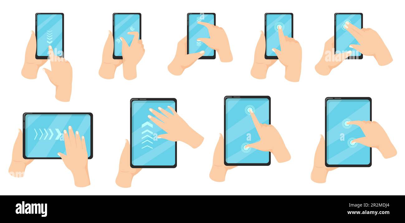 Hand on phone using touchscreen gestures vector illustration set Stock Vector Image & Art - Alamy