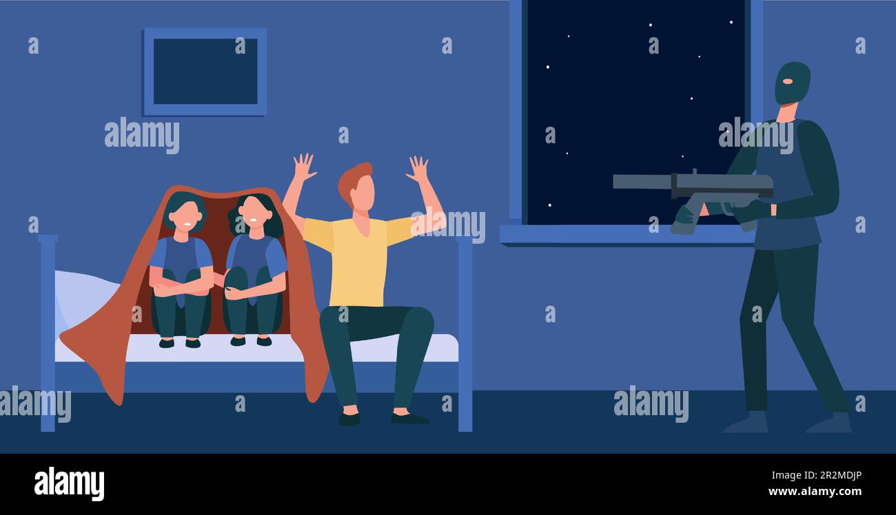 Burglar with gun threatening family Stock Vector Image & Art - Alamy