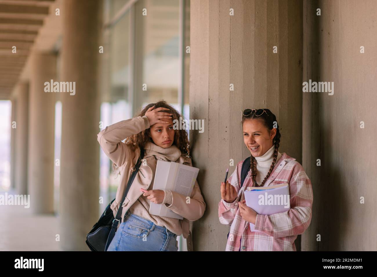Curly haired girl failed the easiest exam at school. Her brunette ...