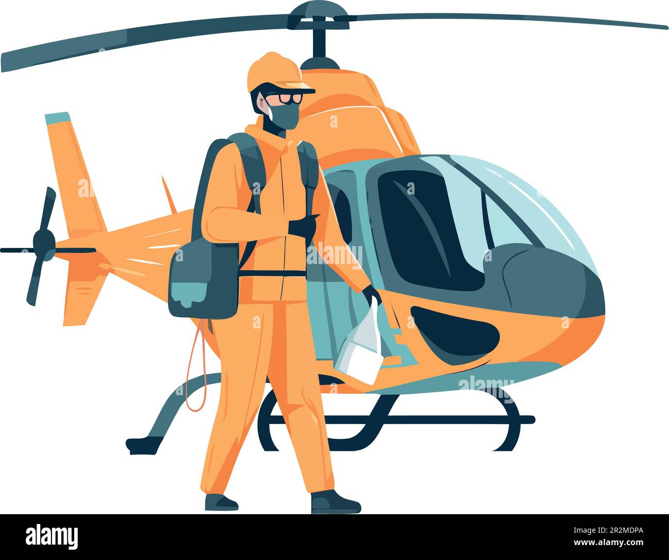 Flying army man in helicopter rescue mission over white Stock Vector ...