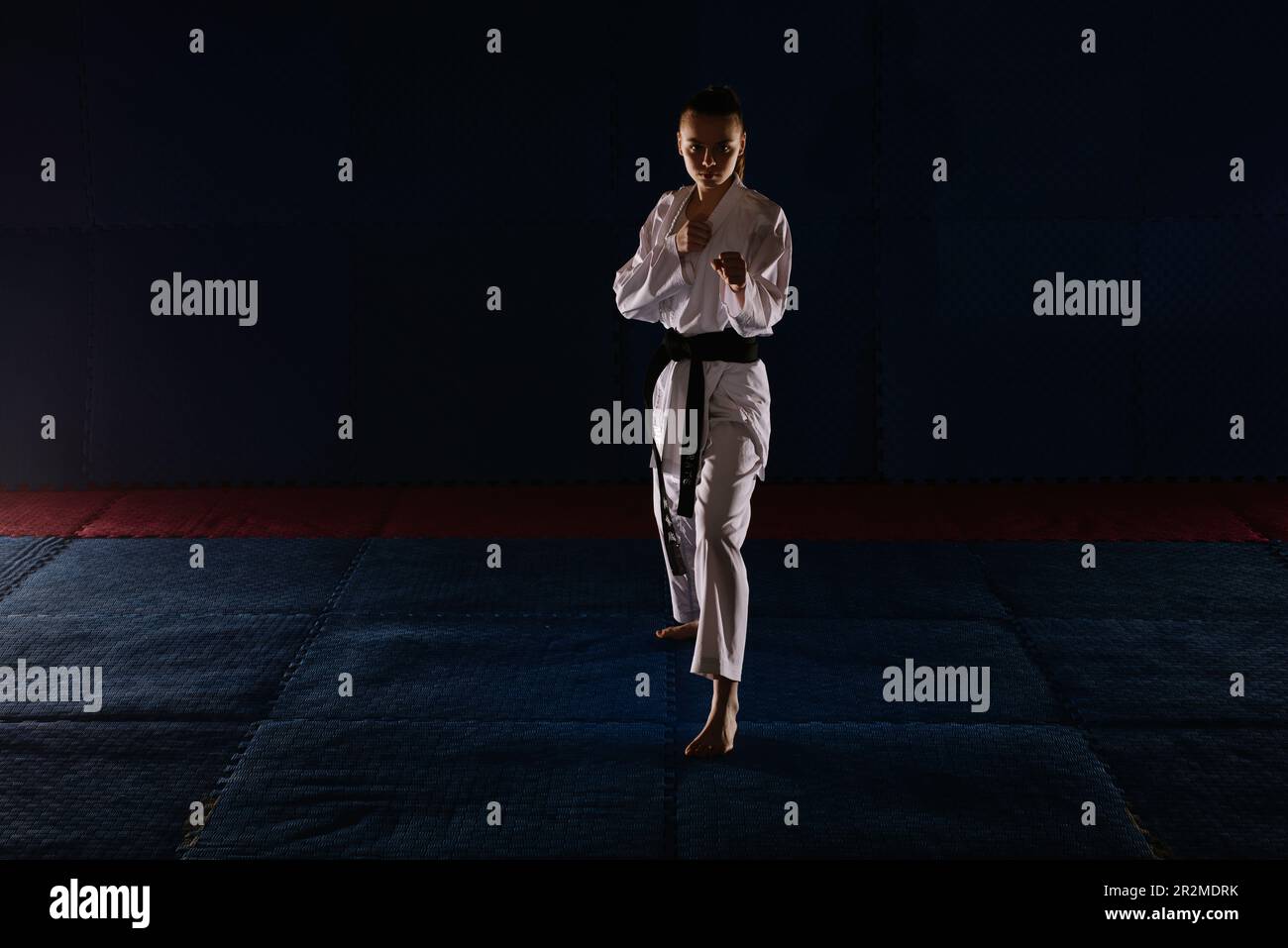 Silhouette of a beautiful teen girl doing the Fudo Dachi pose at the ...