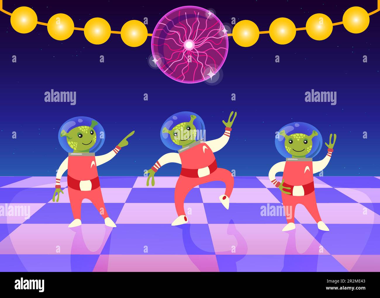 Cartoon aliens in space suit dancing om dance floor Stock Vector Image ...