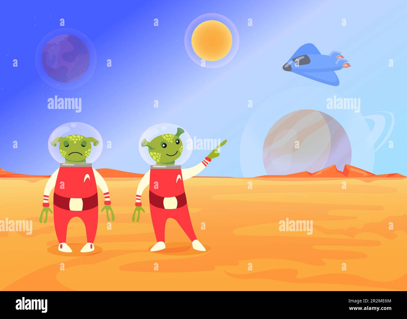 Cute cartoon aliens in space suit flat vector illustration Stock Vector ...