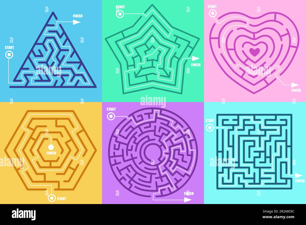 Maze games in form of different figures vector illustration set Stock ...