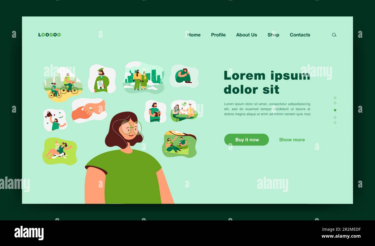 Positive woman remembering happy scenes of her life Stock Vector Image ...