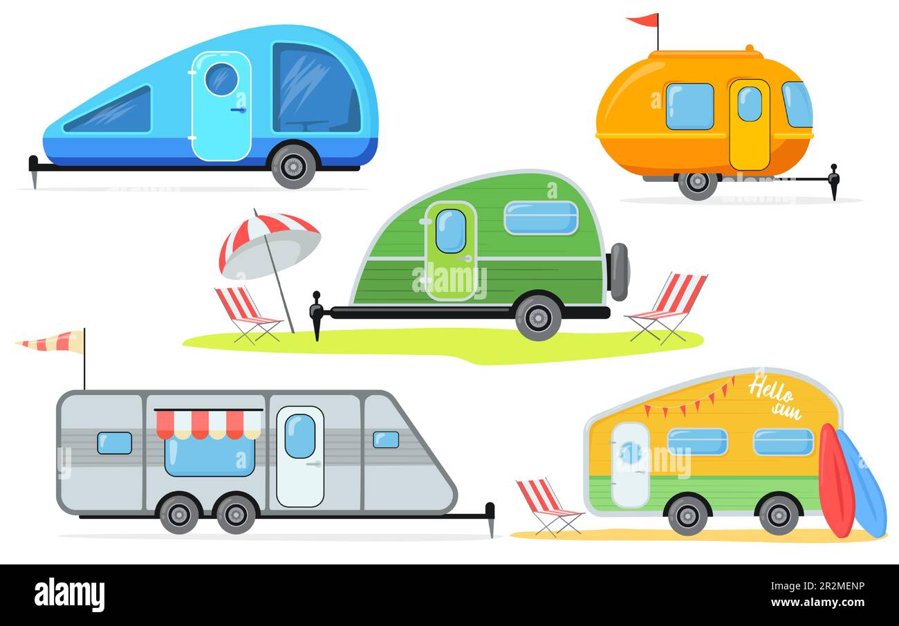 Different trailers for camping vector illustrations set Stock Vector Image & Art - Alamy