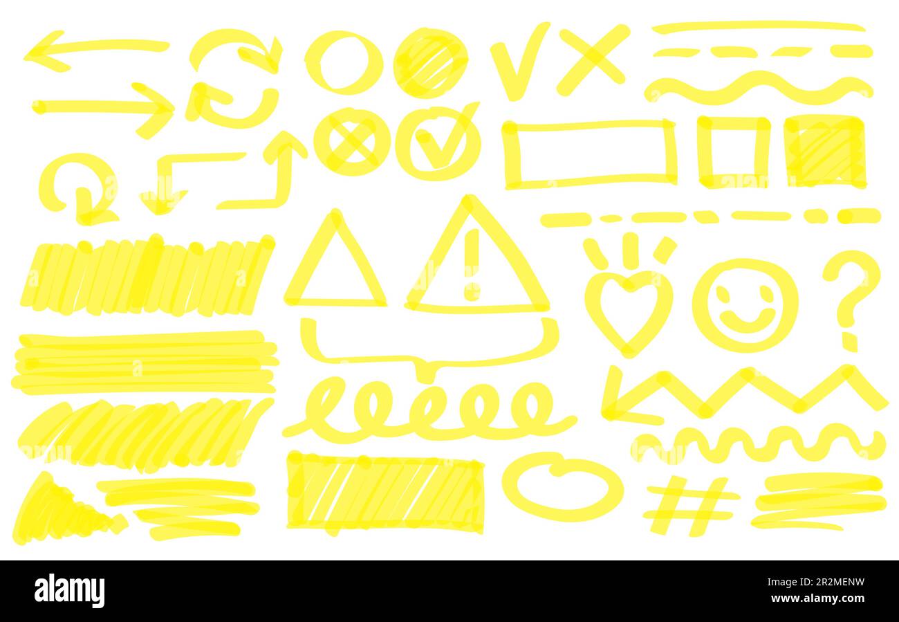 Yellow hand drawn doodle drawings vector illustration set Stock Vector ...