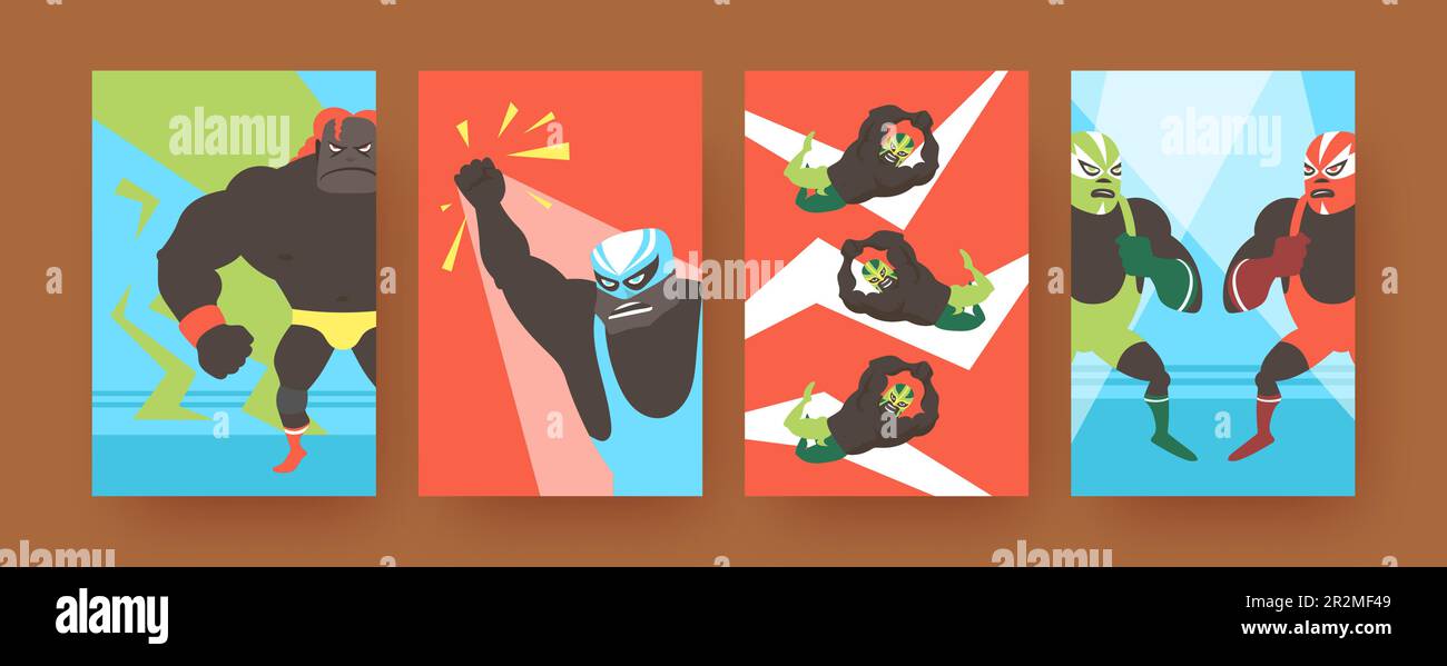 Set of contemporary art posters with angry Mexican fighters Stock ...