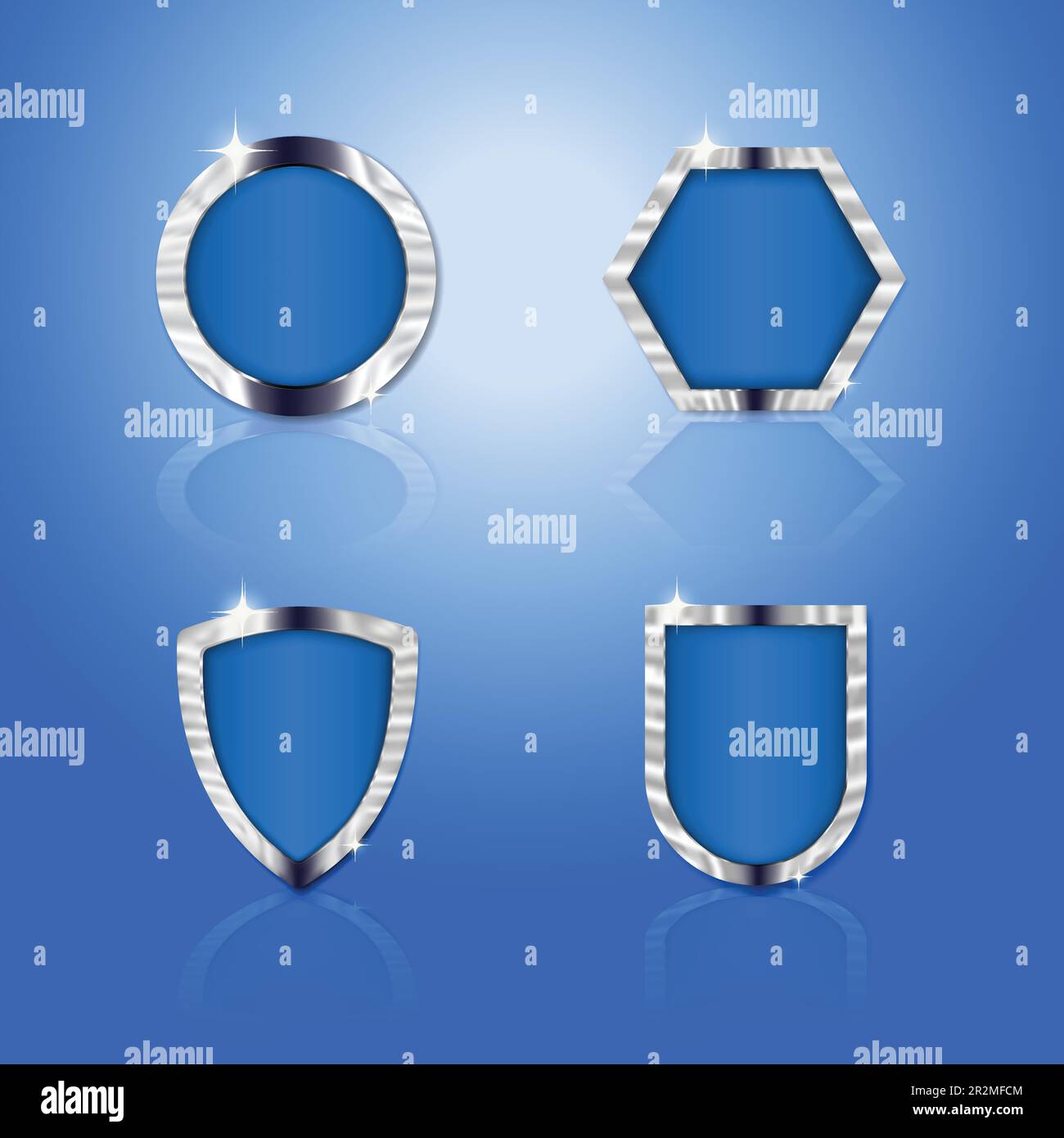 Realistic blue crystal glass metal shield isolated on a gradient ...