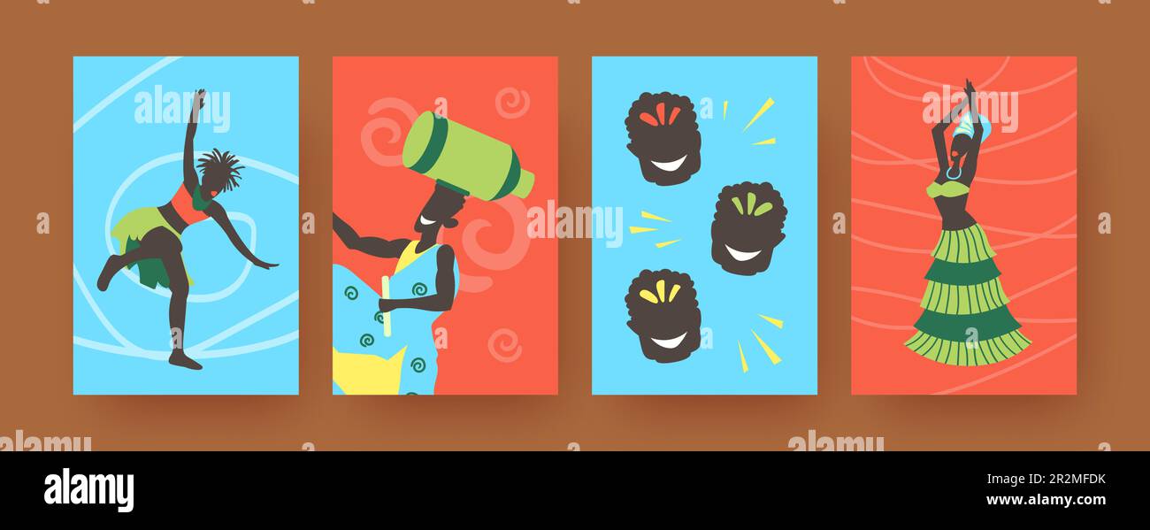 Set of contemporary art posters with African folk dancers Stock Vector ...