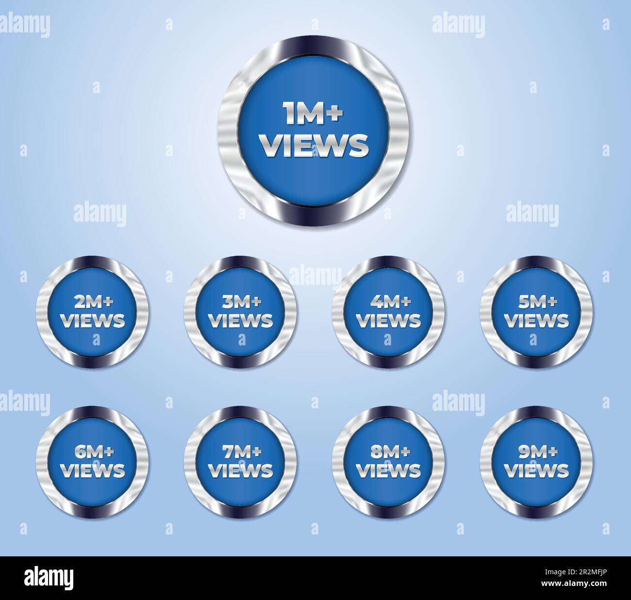 Set of 1 million views to 9 million views blue crystal metal badge ...