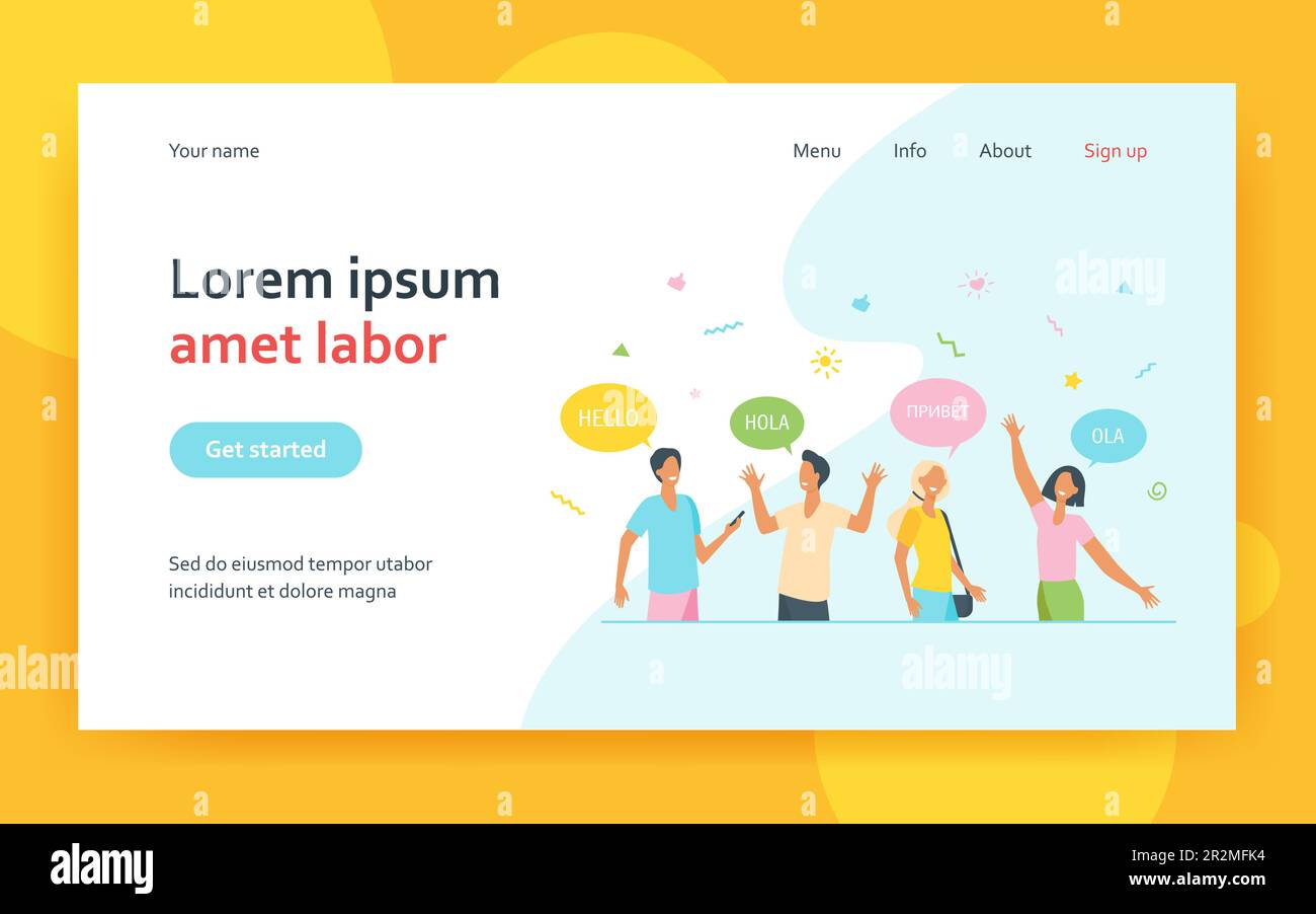 Happy young people saying hello in different languages Stock Vector ...