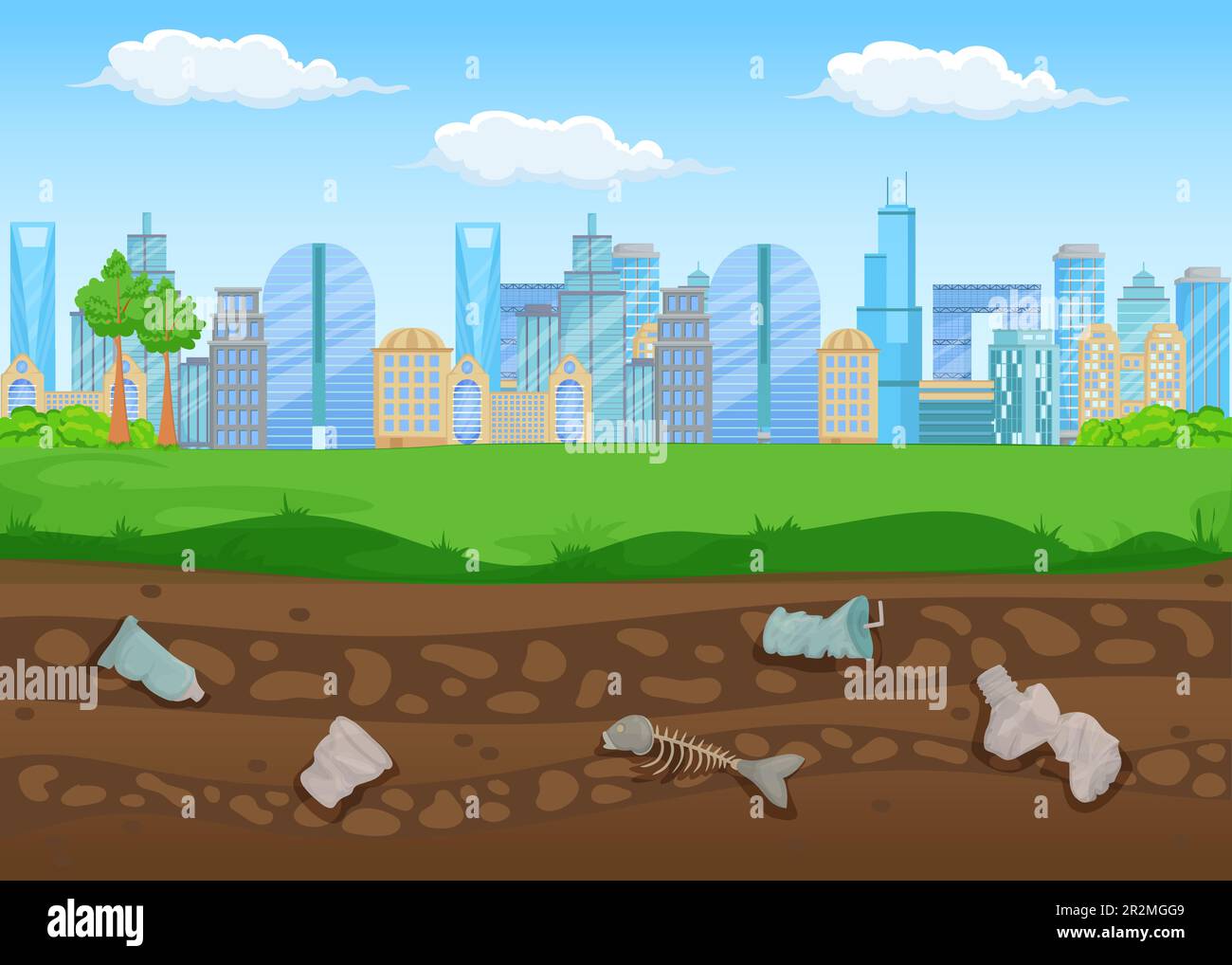 Buildings of big city with waste buried underneath Stock Vector Image ...