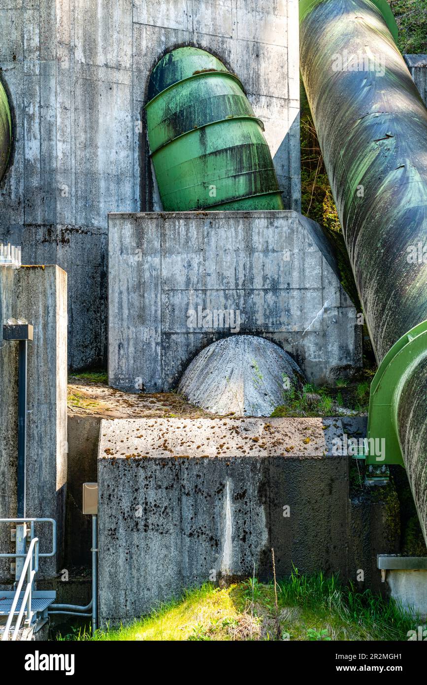 Huge pipes at the Snoqualmie Hydroelectric Plant along the Snoqulamie ...