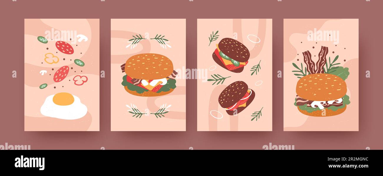 Set of contemporary posters with burgers with different buns Stock ...
