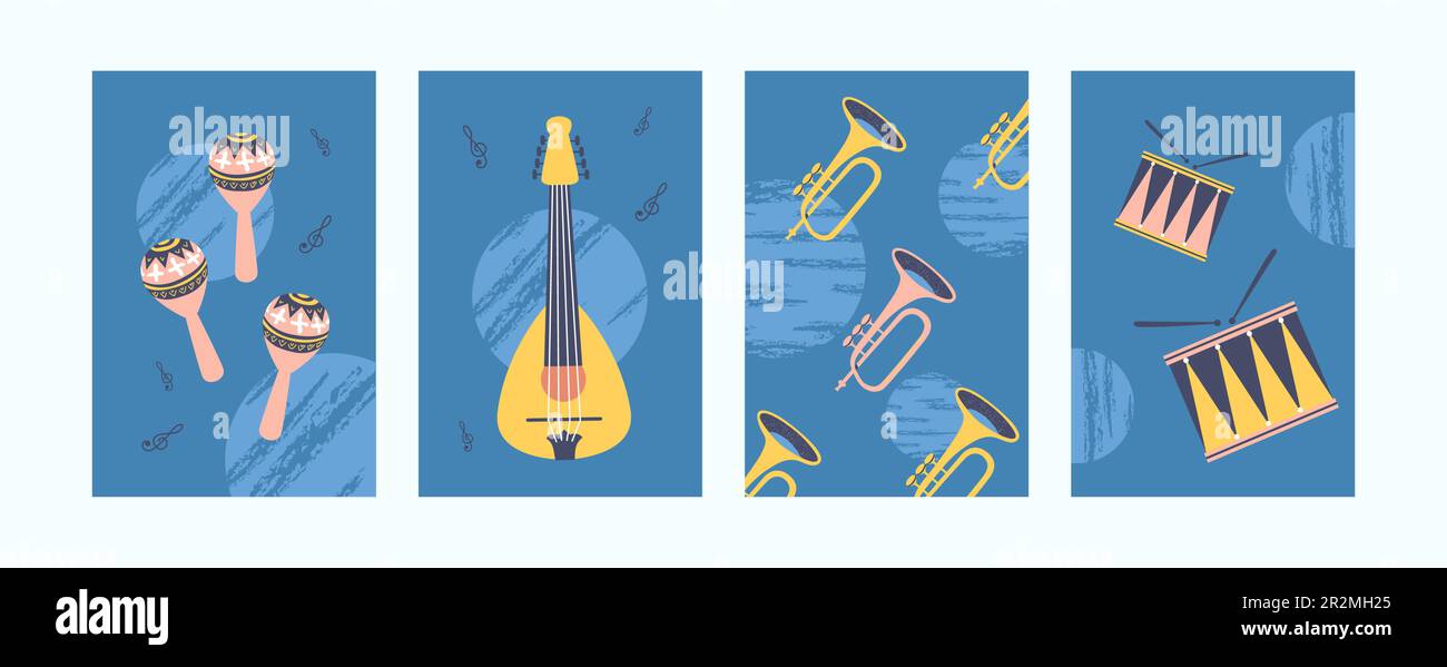 Colorful musical instruments illustrations set Stock Vector Image & Art ...