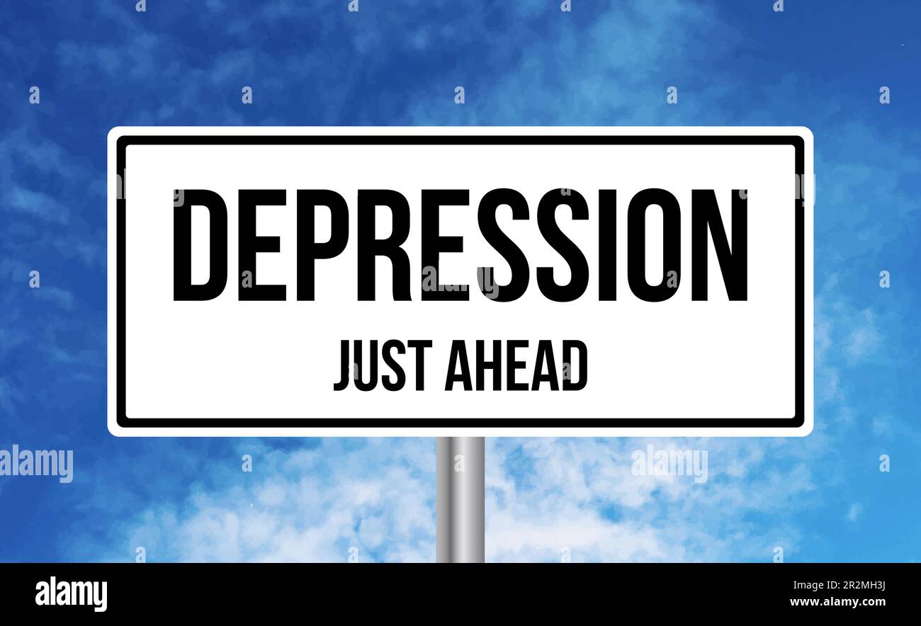 Depression just ahead road sign on cloudy sky background Stock Photo ...