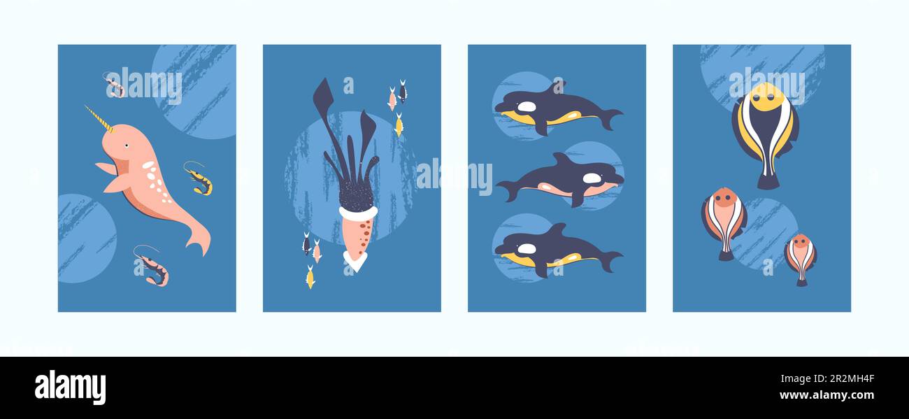 Colorful sea animals illustrations set Stock Vector Image & Art - Alamy