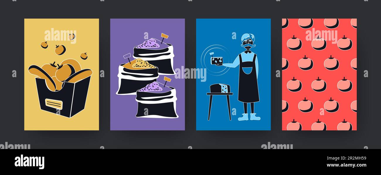 Set of contemporary art posters with market theme Stock Vector Image ...