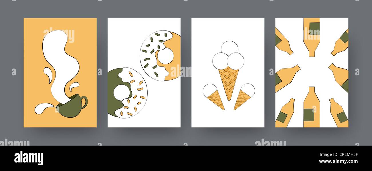 Set of contemporary art posters with sweet treats and drinks Stock ...