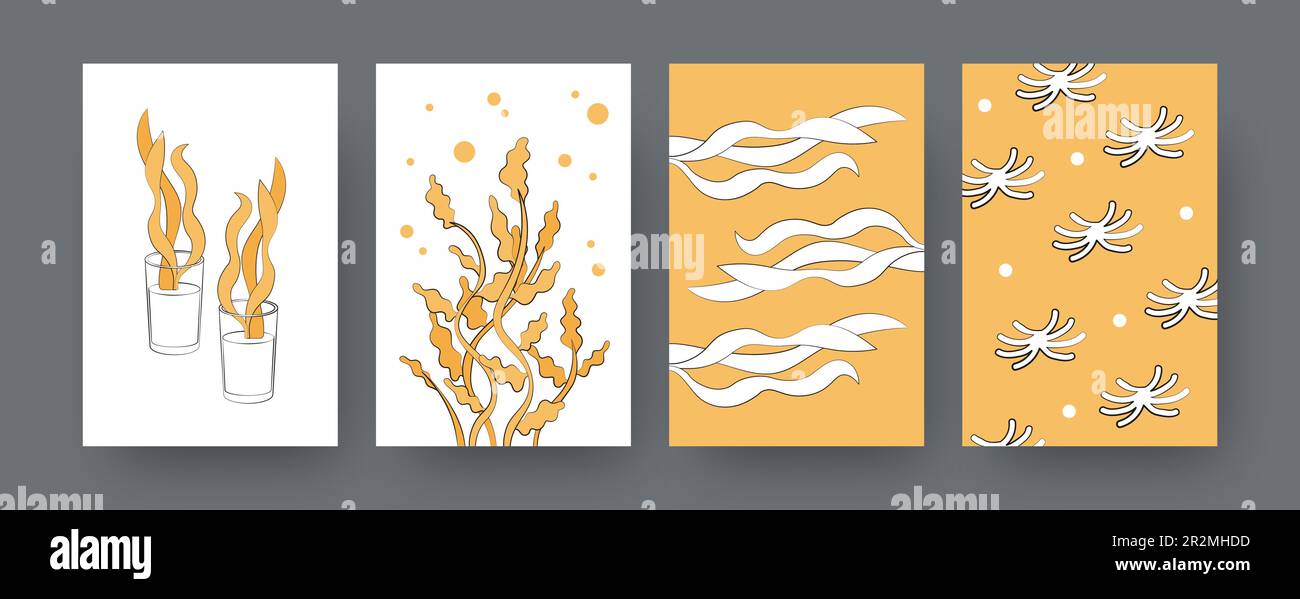 Collection of contemporary posters with seaweed and algae Stock Vector ...