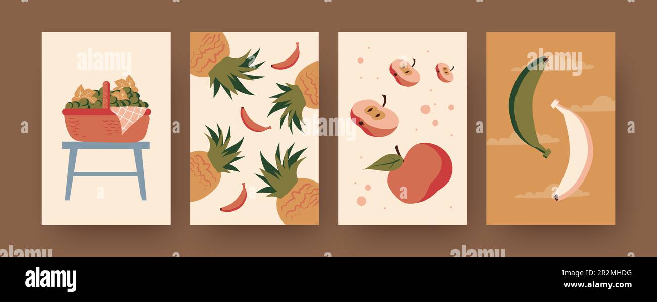 Set of contemporary art posters with grapes in food hamper Stock Vector ...