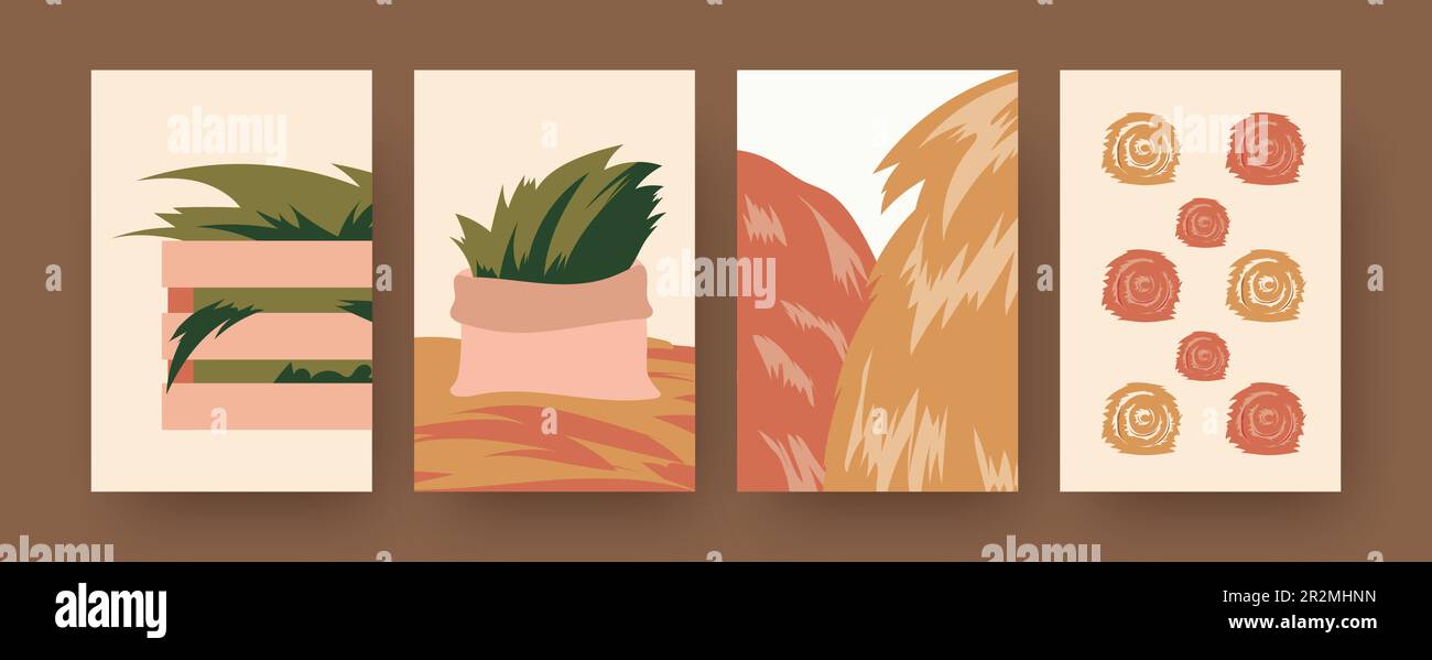 Collection of contemporary posters with round bales of hay Stock Vector ...