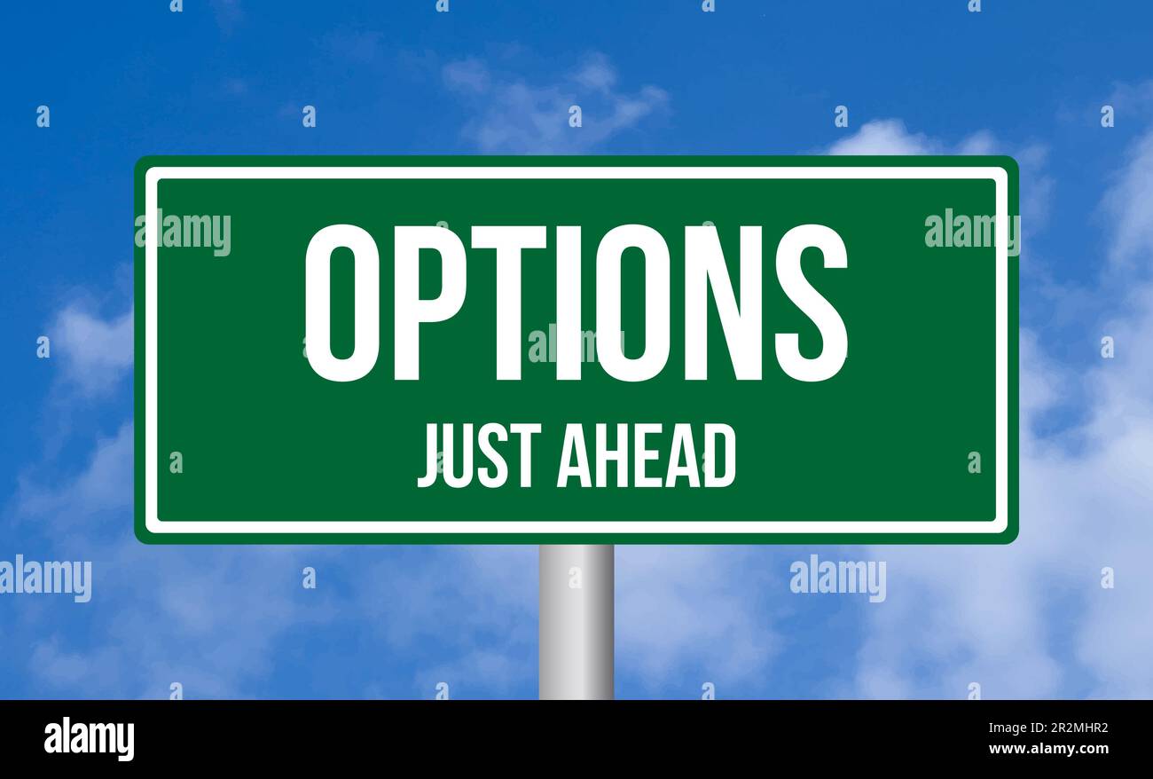 Options just ahead road sign on cloudy sky background Stock Photo - Alamy