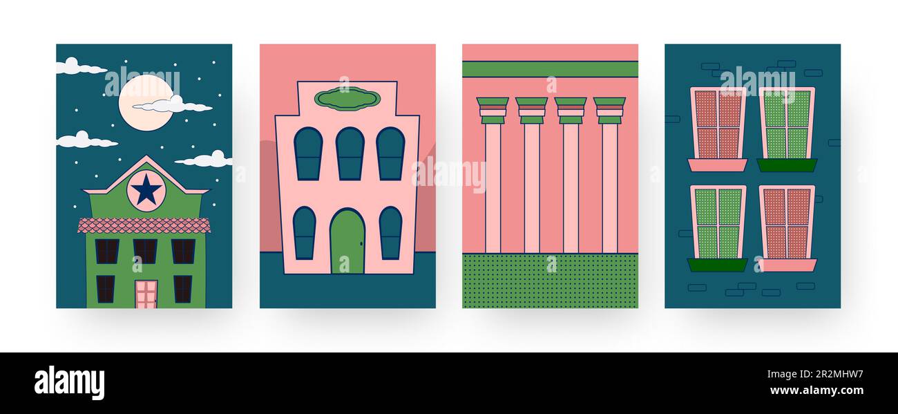 Set of contemporary art posters with town theme Stock Vector Image ...