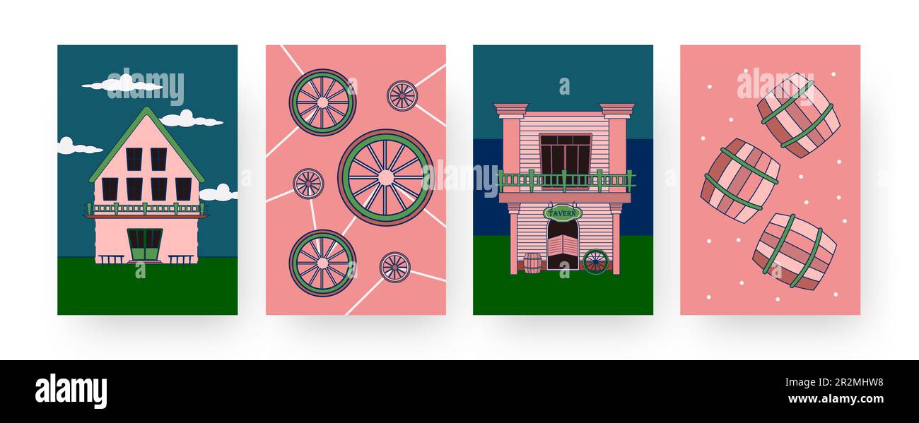 Set of contemporary art posters with western town theme Stock Vector ...