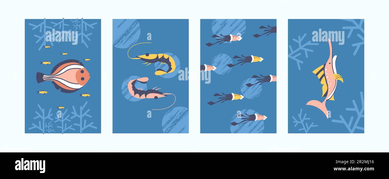 Set of sea animals illustrations in pastel style Stock Vector Image ...