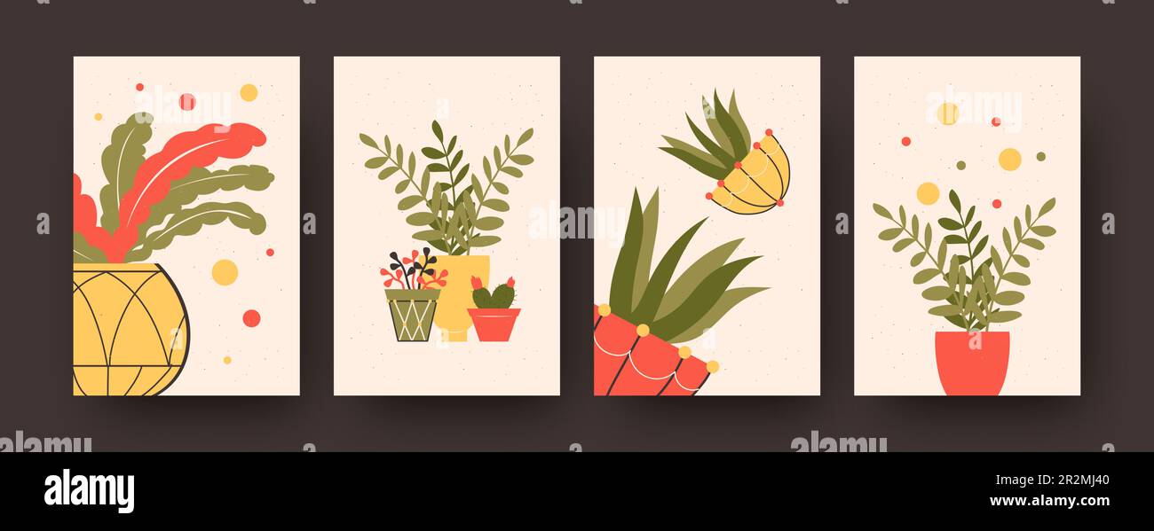 Set of contemporary posters with different potted plants Stock Vector ...