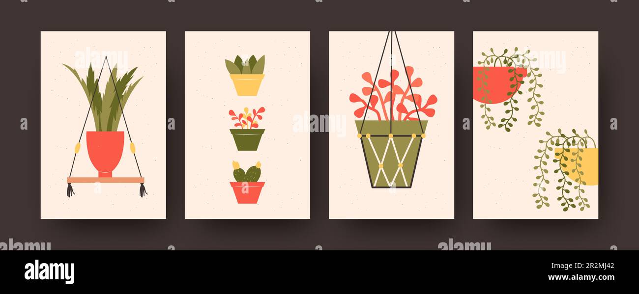 Set of contemporary art posters with potted plants Stock Vector Image ...
