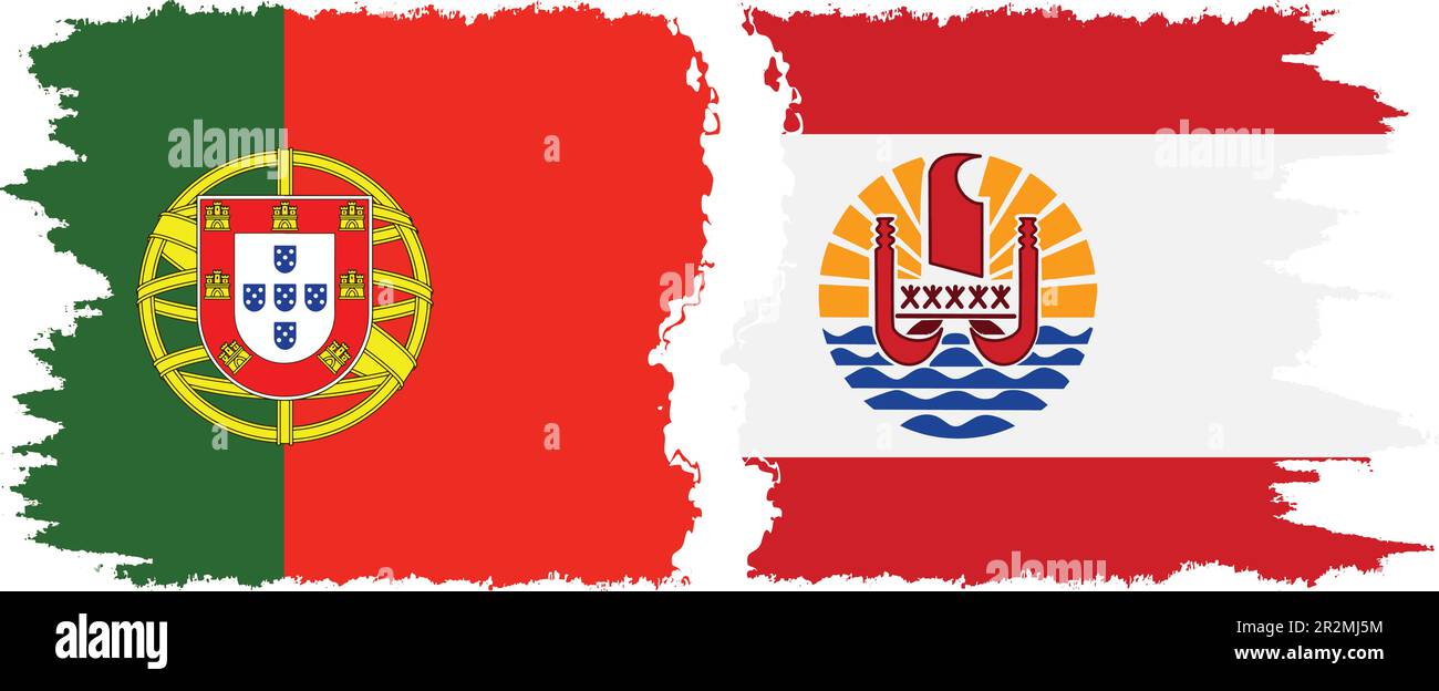 French Polynesia and Portugal grunge flags connection, vector Stock ...