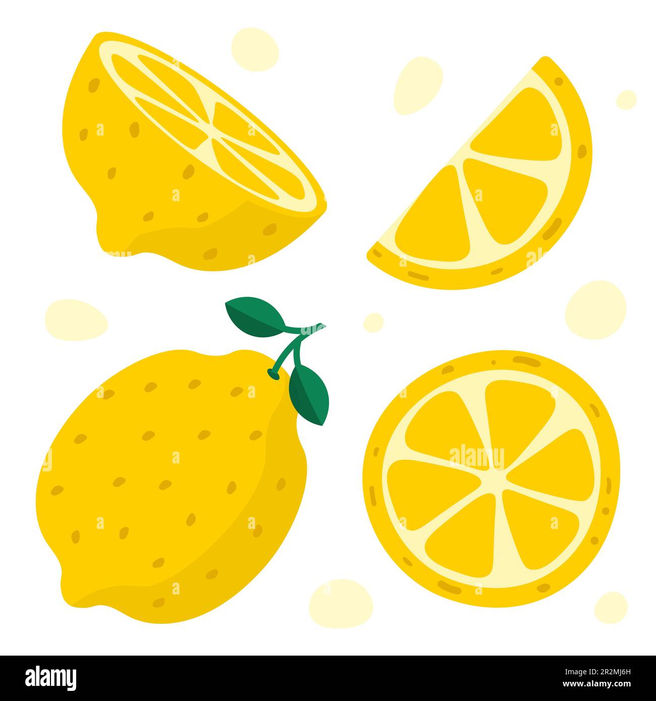 Hand Drawn Lemon. Half Of Lemon, Slice. Colorful Flat Style Vector ...