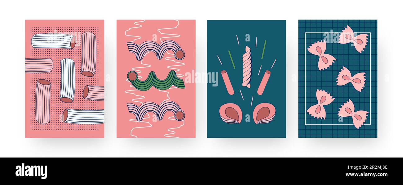 Set of contemporary art posters with pasta compositions Stock Vector ...