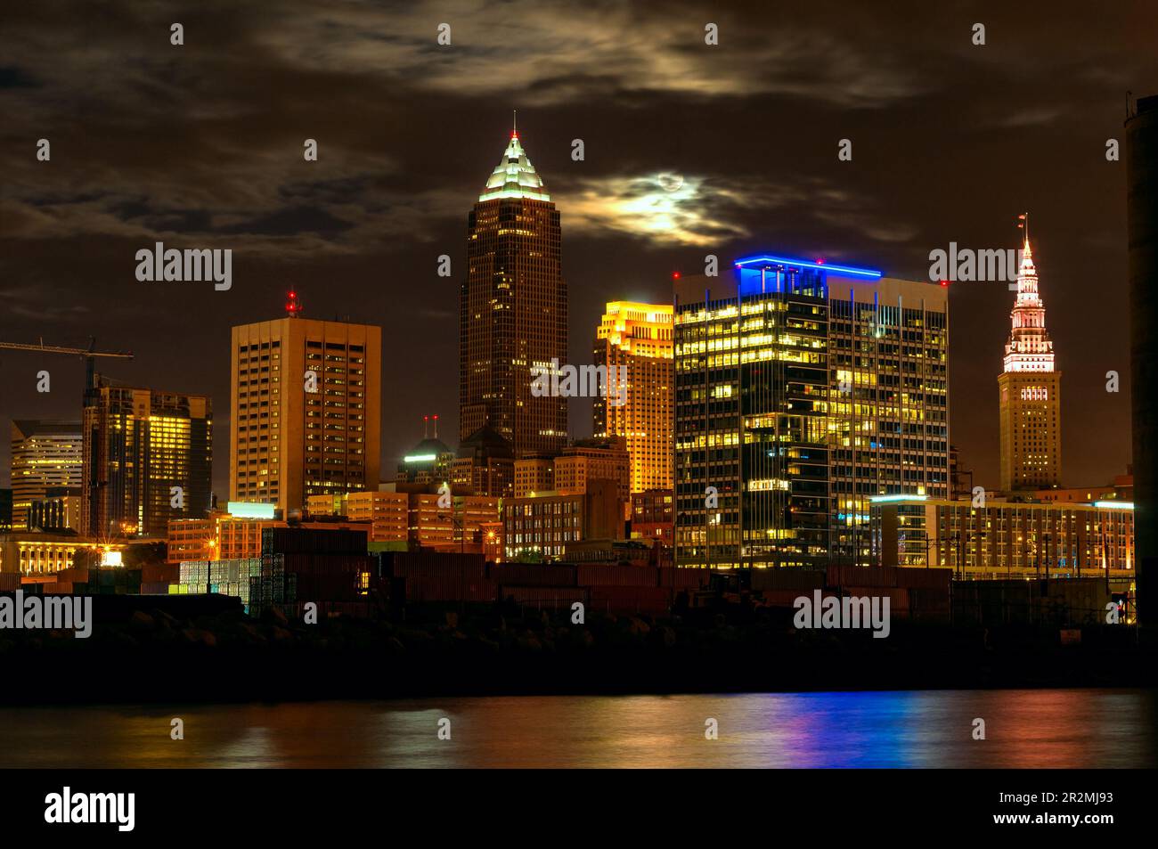 Downtown Cleveland, Ohio, from the west bank of the Cuyahoga with the ...