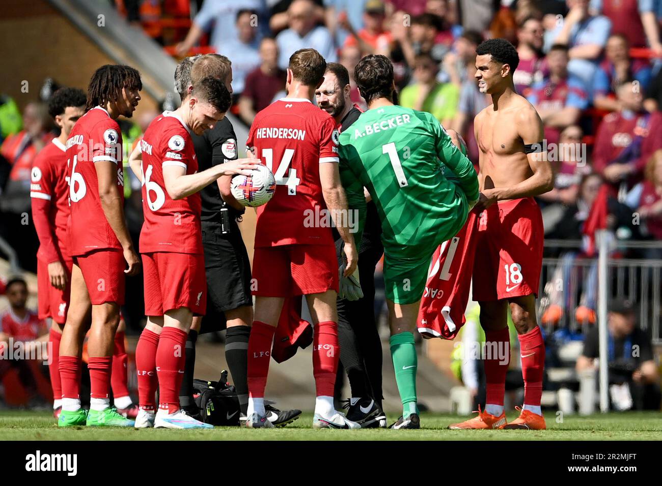 Liverpool, UK. 20th May, 2023. Cody Gakpo of Liverpool replaces his ...