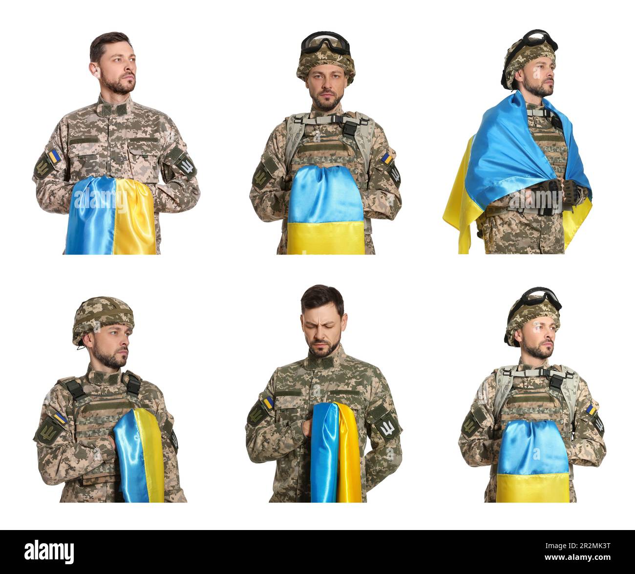 Collage with photos of soldier wearing military uniform with Ukrainian ...