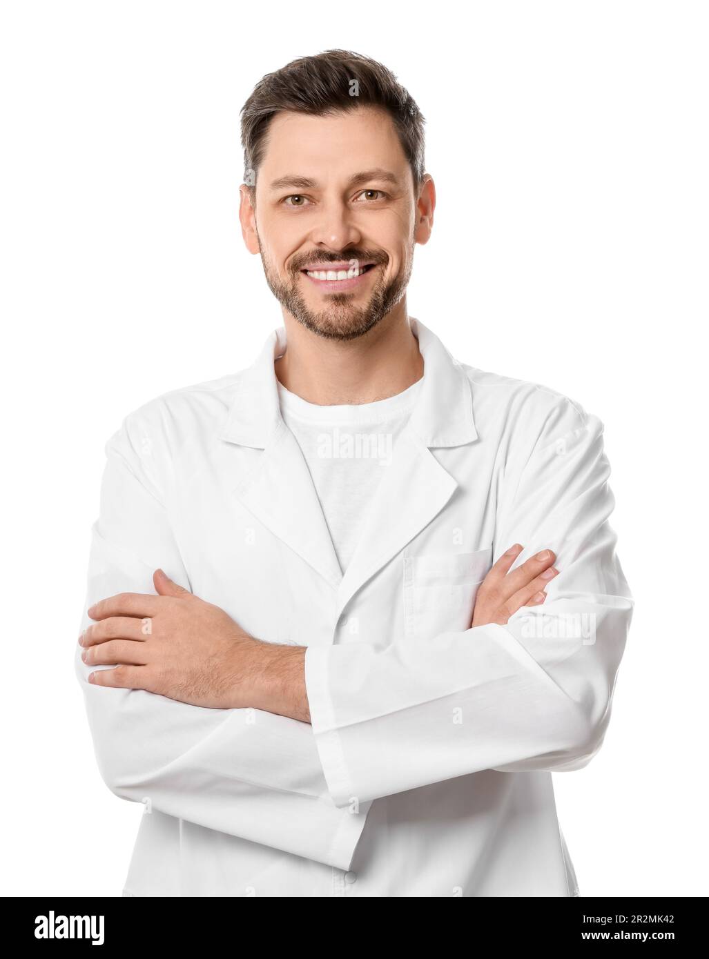 Doctor or medical assistant (male nurse) in uniform on white background ...