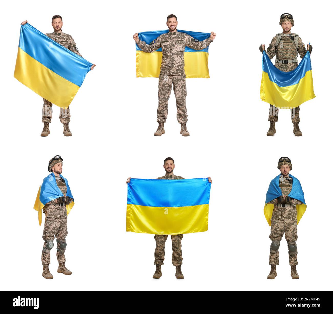 Collage with photos of soldier wearing military uniform with Ukrainian ...