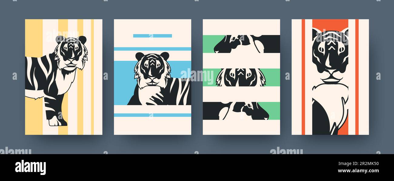Set of contemporary art posters with tiger fragments Stock Vector Image ...