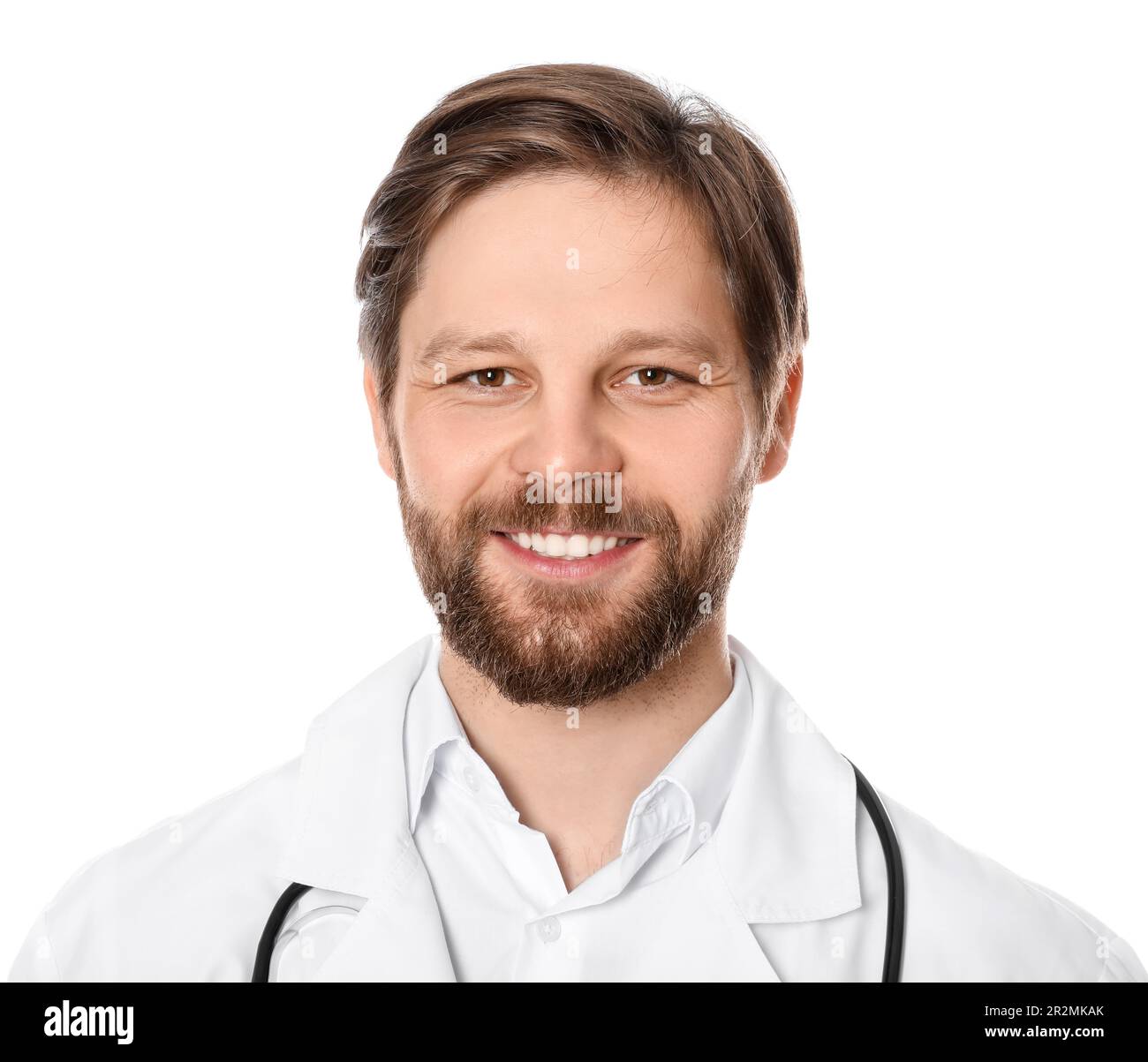 Doctor or medical assistant (male nurse) in uniform with stethoscope on ...