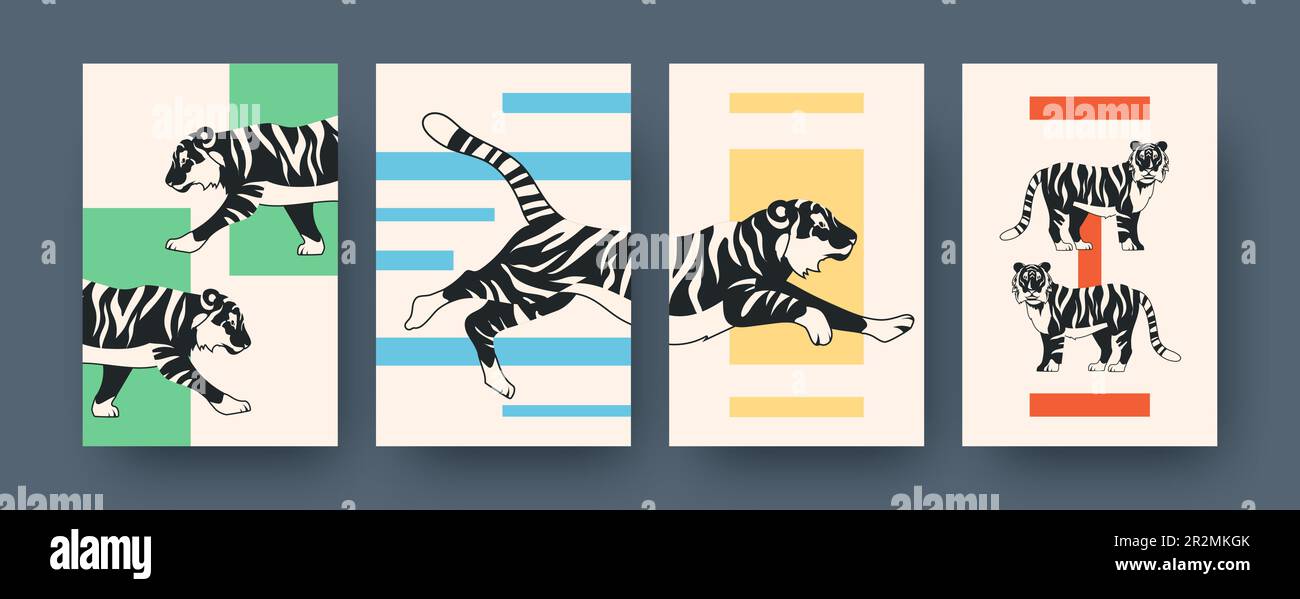 Set of contemporary art posters with tiger pattern Stock Vector Image ...